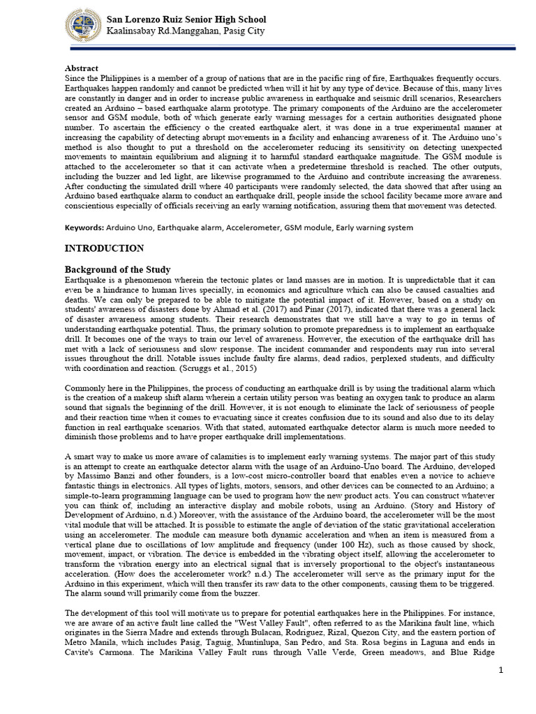 Arduino Earthquake Alarm for Schools | PDF | Emergency Management ...