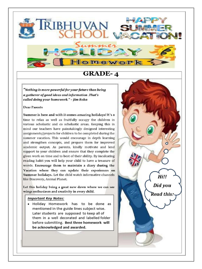 Grade 4 Summer Holiday Homework Guide | PDF | Foreign Language Studies