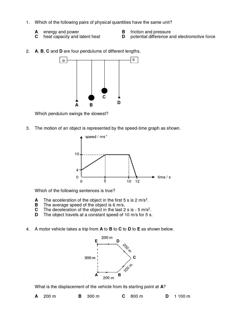 Physics O Level Prelim Paper 1 | PDF
