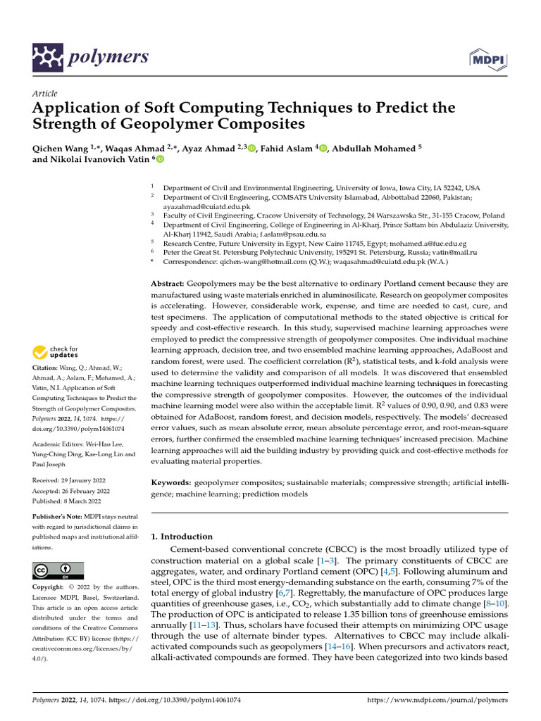 Application Of Soft Computing Techniques To Predict The Strength Of Geopolymer Composites Pdf