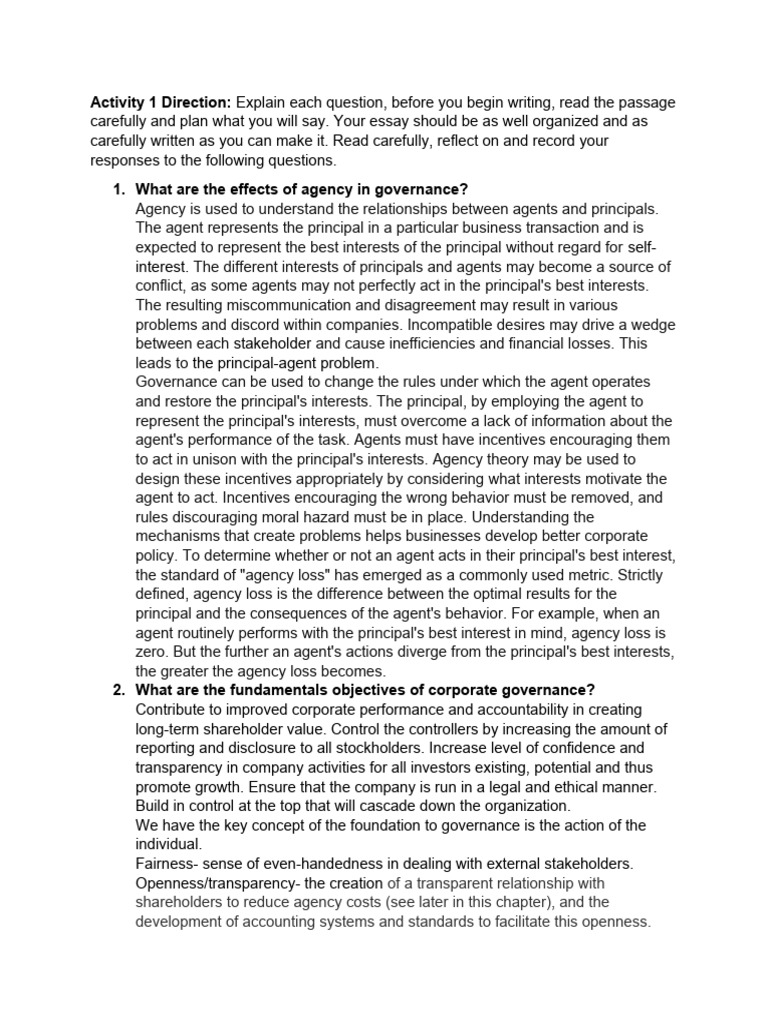 Activity 1 Direction Pdf Governance Business