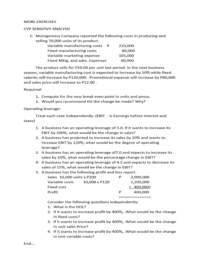 Exercises - Sensitivity and DOL | PDF