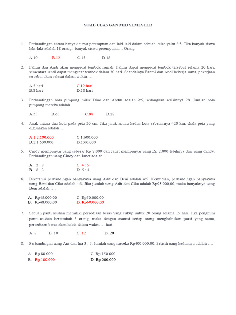 Soal Ulangan Mid Semester SMP | PDF