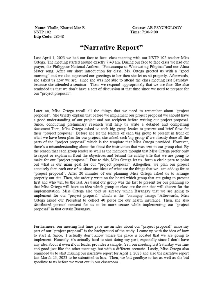 Narrative Report | PDF