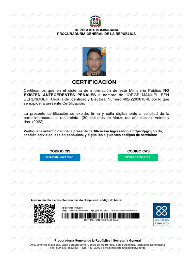 Certificacion de No Antecedentes Penales | PDF