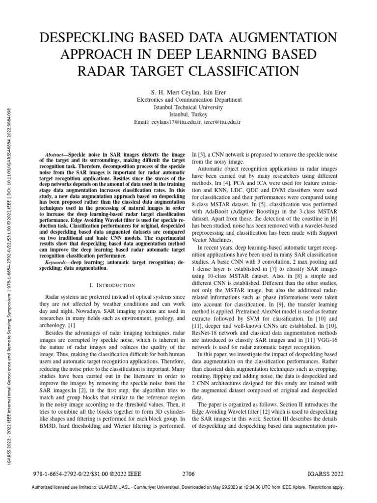Despeckling Based Data Augmentation Approach In Deep Learning Based Radar Target Classification