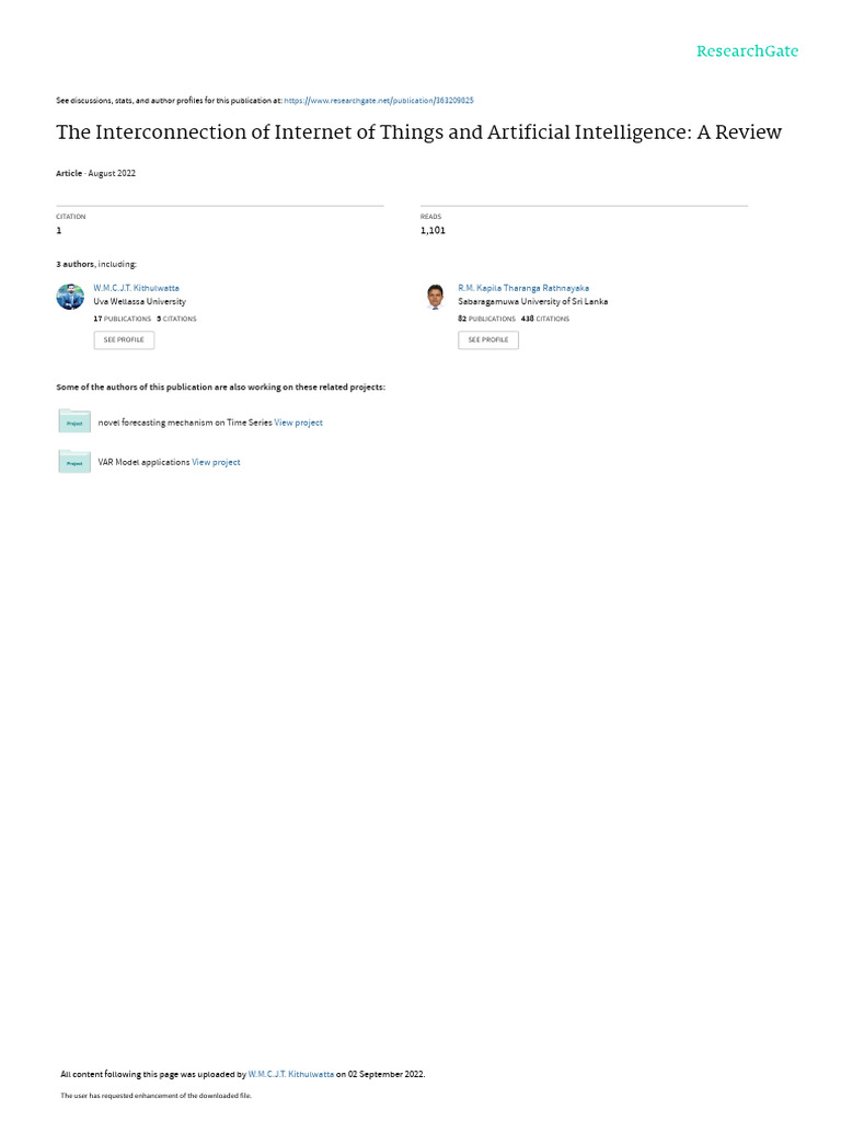 The Interconnection of Internet of Things and Artificial Intelligence: A Review | PDF
