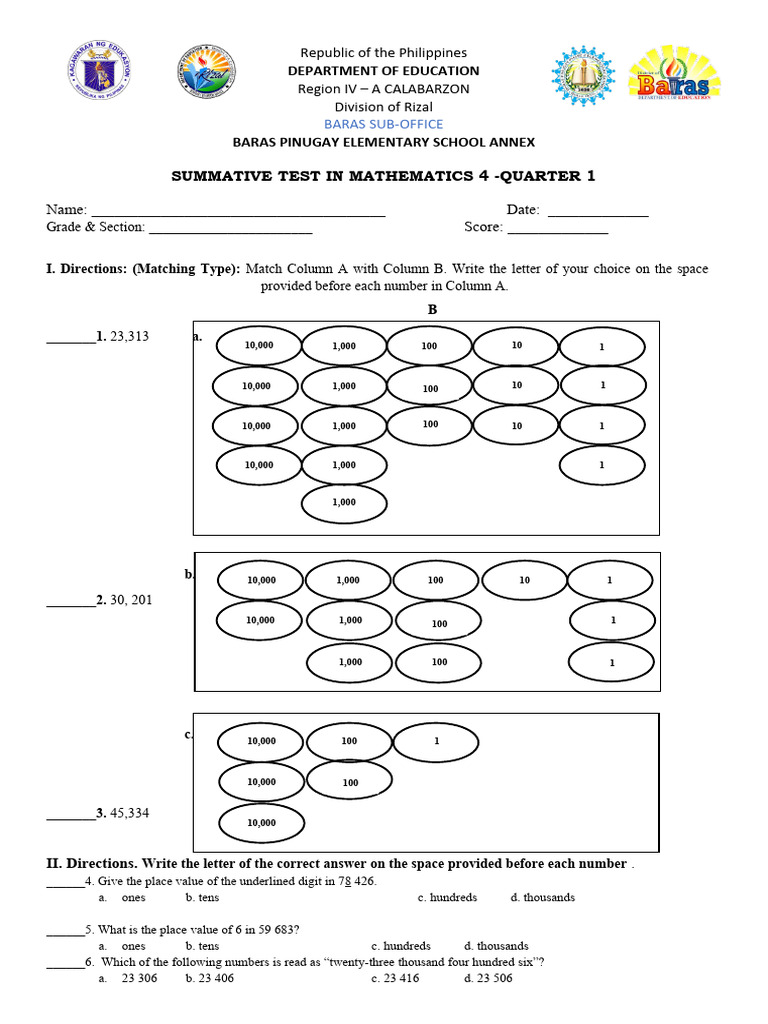 Q1-SUMMATIVE#1-MATH-based-WW2-WEEK 1-3 | PDF