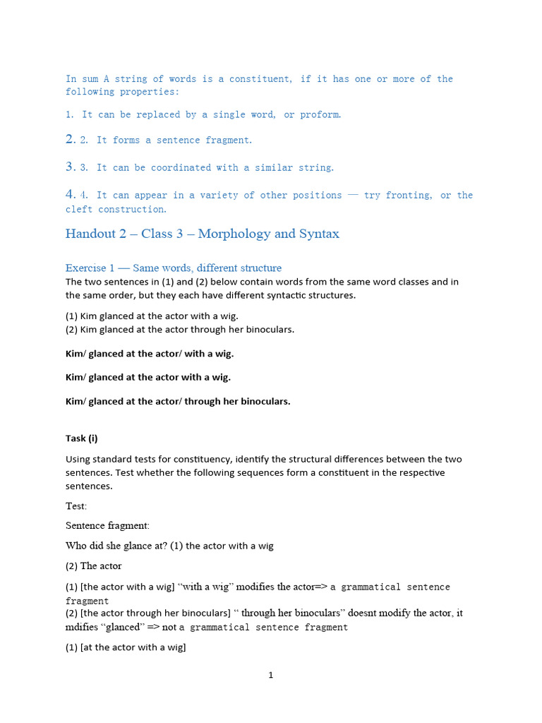 Handout 2 - Class 3 | PDF | Grammar | Linguistics