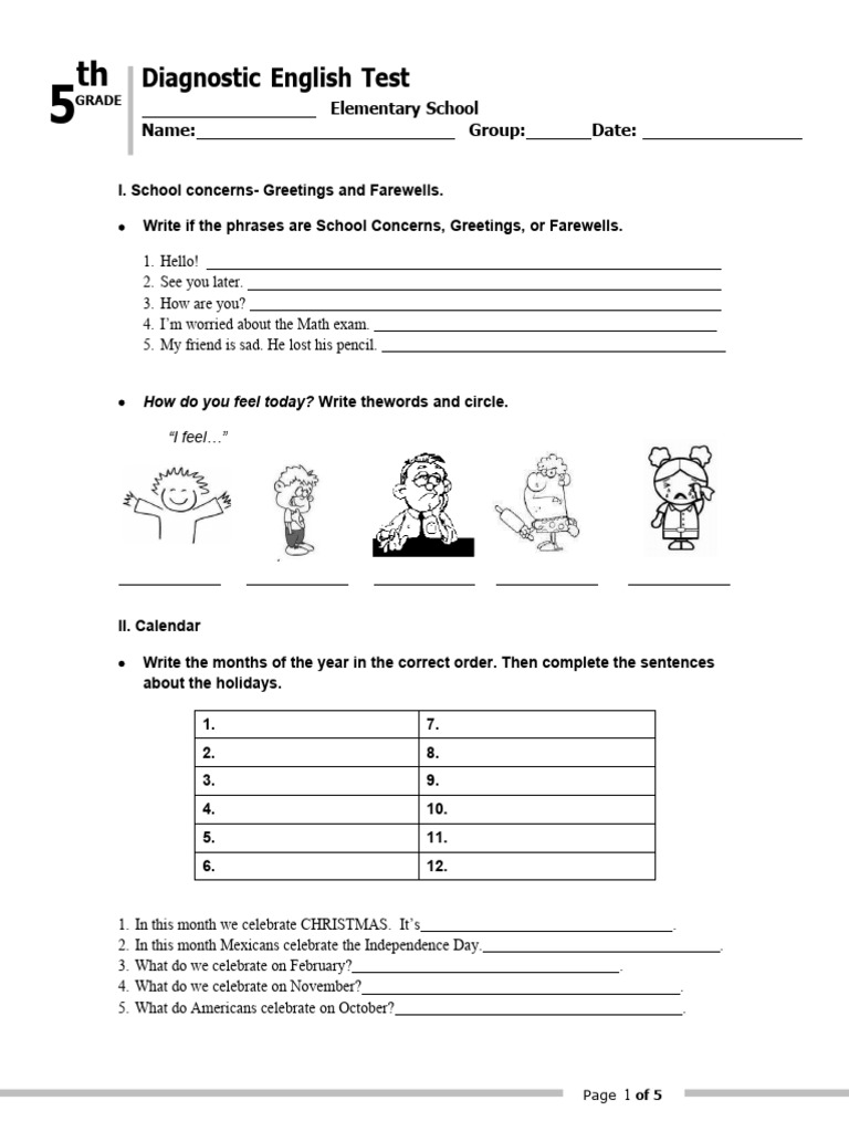 5th Grade Diagnostic Test | PDF | Workweek And Weekend