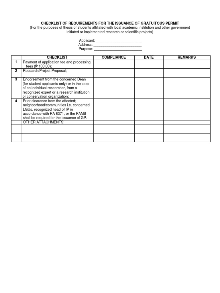 Gratuitous Permit Requirements Checklist | PDF
