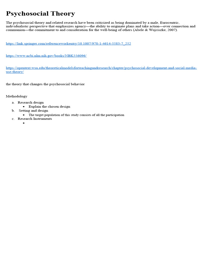 Psychosocial Theory | PDF