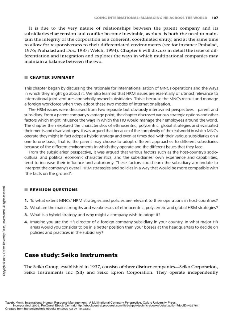 Seiko Case Study - Week2 | PDF | Human Resource Management | Human Resources