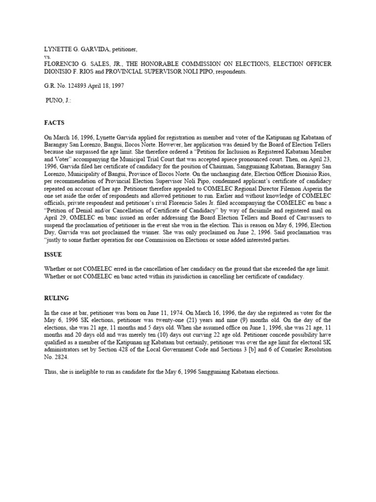 GARVIDA Vs SALES - G.R. No. 124893 | PDF