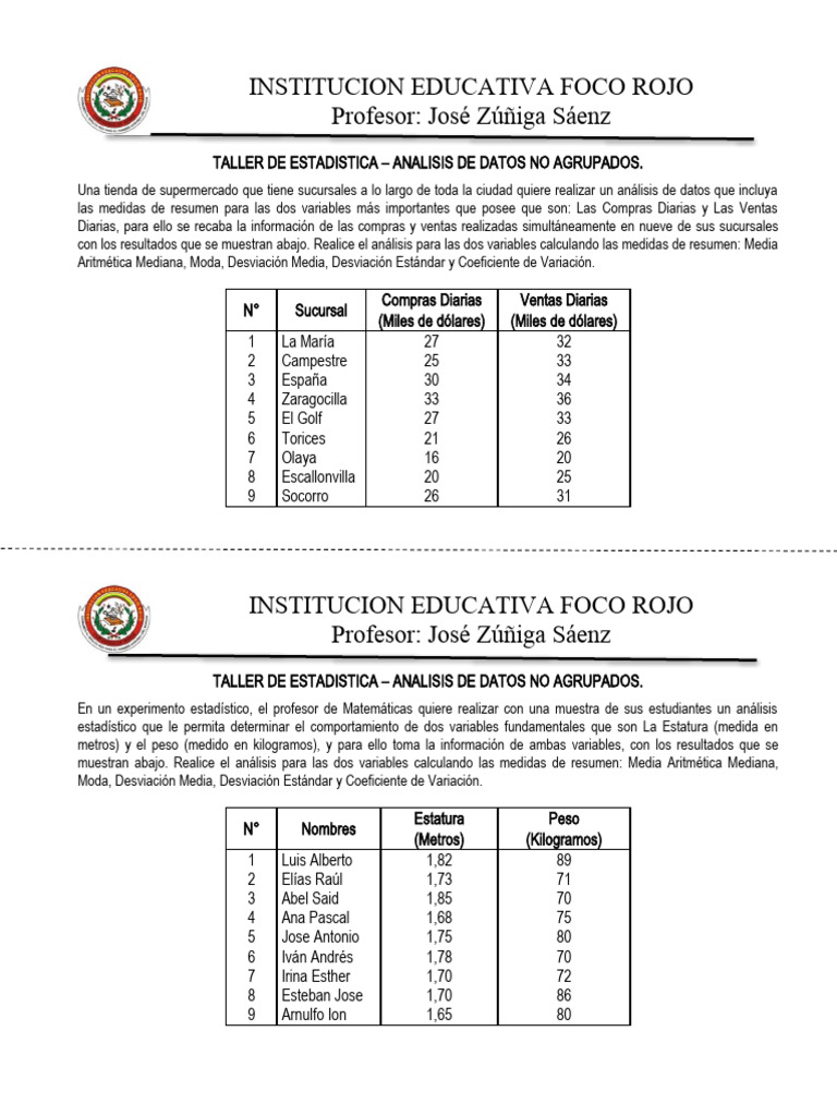 Estadistica - Act 7 - (11°) - Analisis de Datos - Datos No Agrupados | PDF