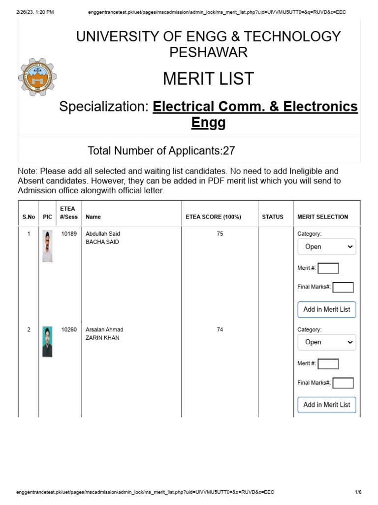 Ms Merit List | PDF