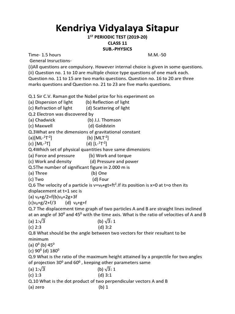 Phy Ut 1 - Sitapur | PDF | Velocity | Acceleration