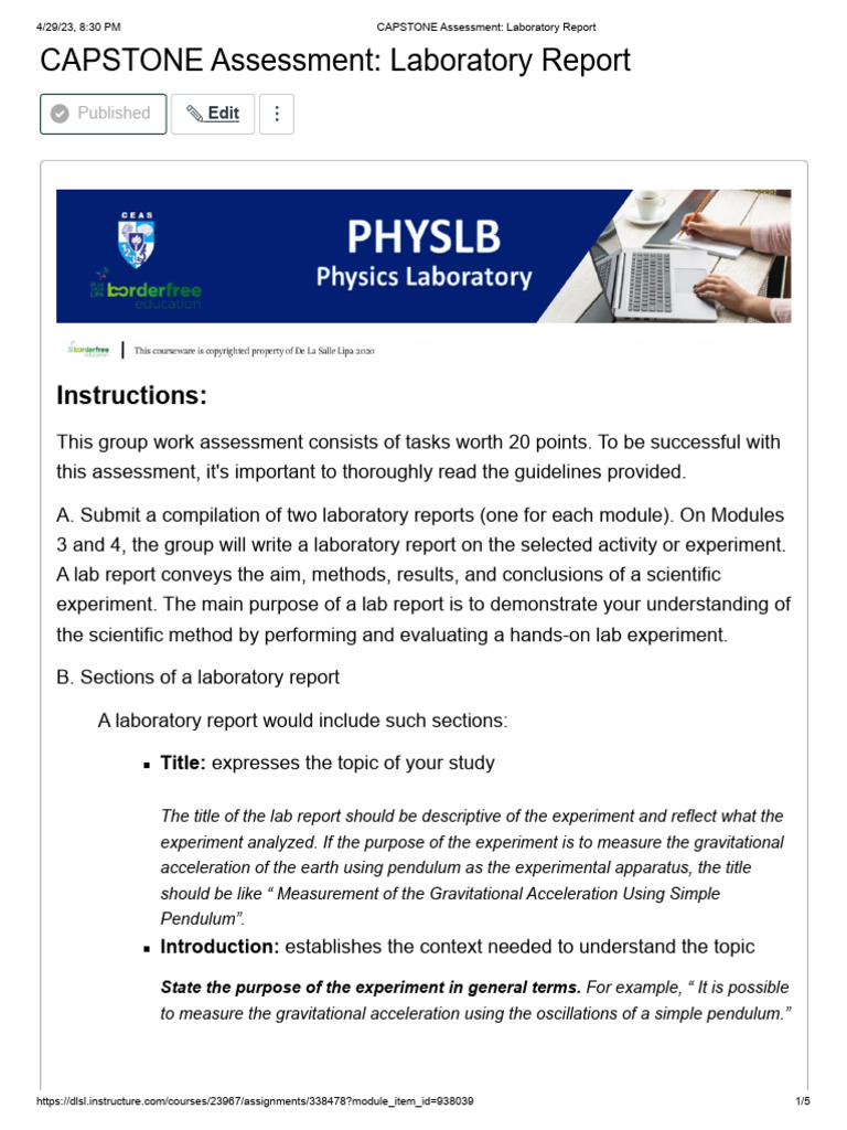 CAPSTONE Assessment - Laboratory Report | PDF
