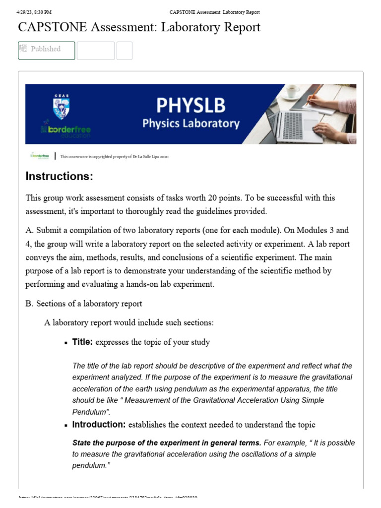 CAPSTONE Assessment - Laboratory Report | PDF | Experiment | Data