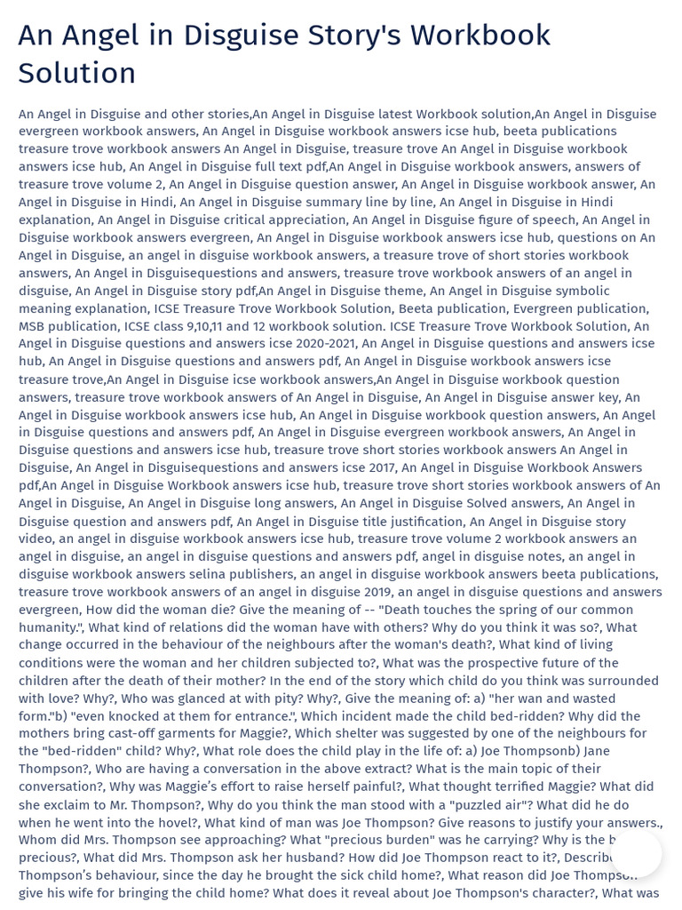 An Angel in Disguise Story's Workbook Solution | Download Free PDF ...