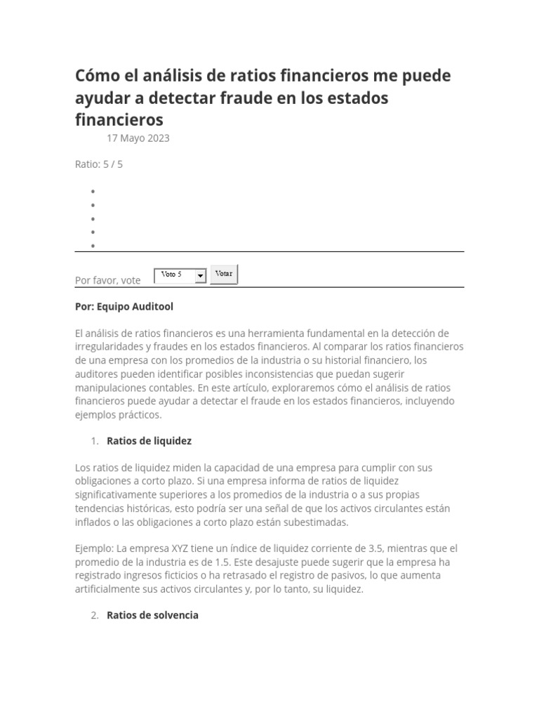 Cómo Análisis Ratios Financieros Ayuda A Detectar Fraude Estados Financieros | PDF ...