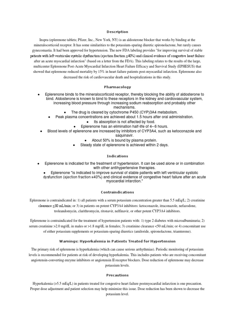 Inspra (Eplerenone) | Download Free PDF | Pharmacology | Drugs