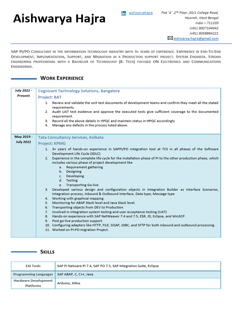 Aishwarya Hajra Resume PDF | PDF