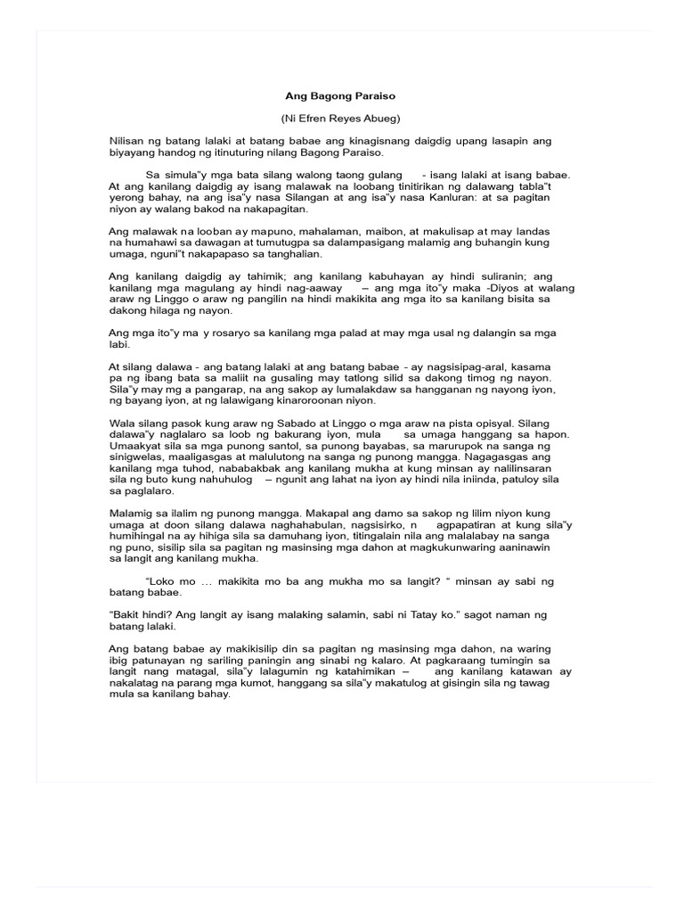 Sa Bagong Paraiso - Efren Abueg | PDF