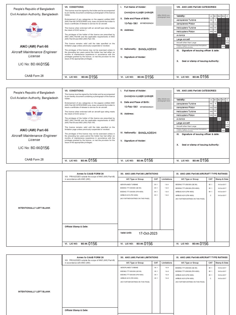 ANO (AW) Part-66: Aircraft Maintenance Engineer License | PDF ...