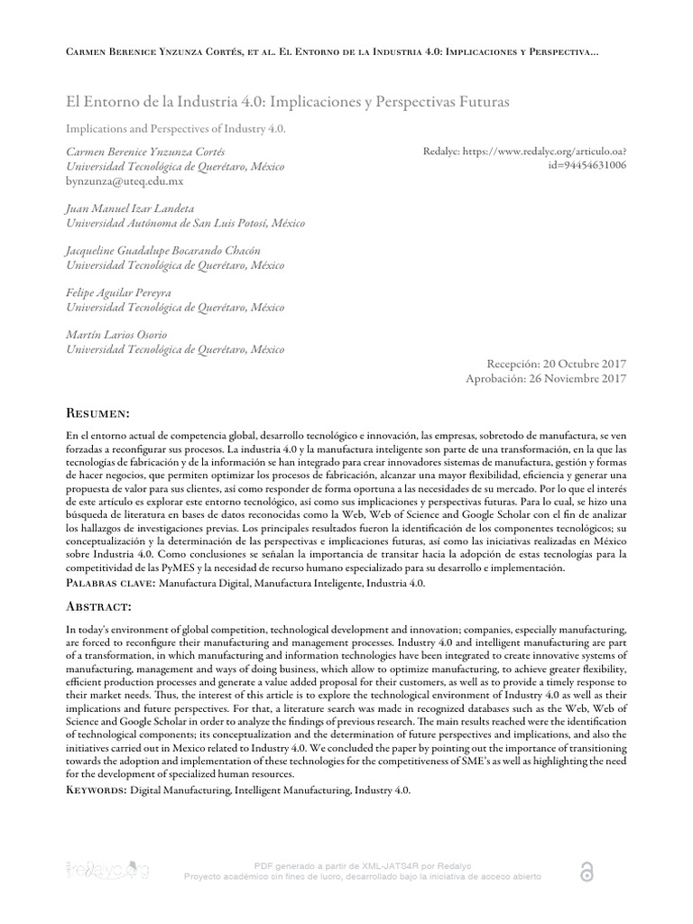 El Entorno de La Industria 4 Implicaciones y Perspectivas Futuras | PDF ...