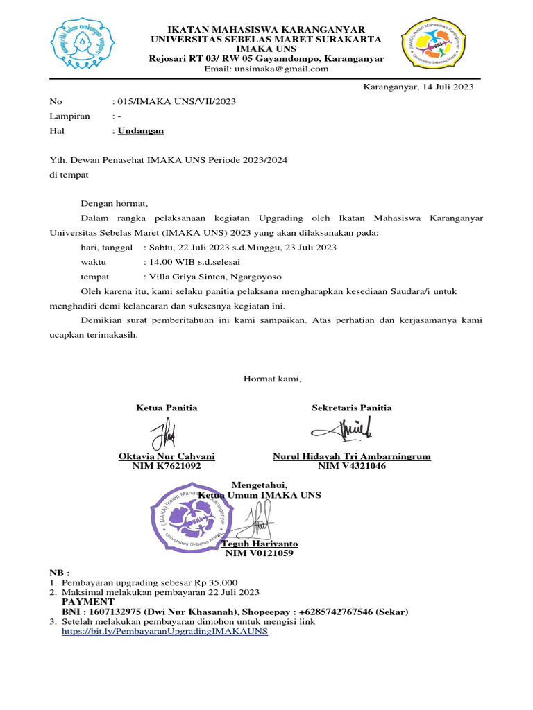 Undangan Upgrading IMAKA UNS | PDF