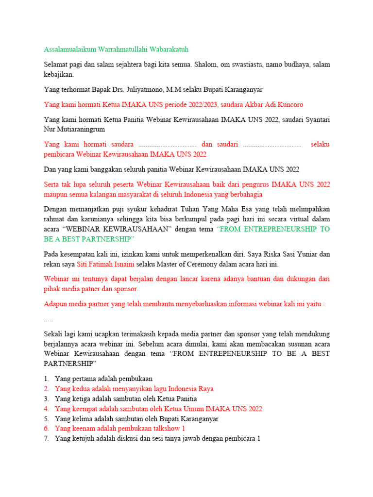 Teks MC Webinar 2022 | PDF