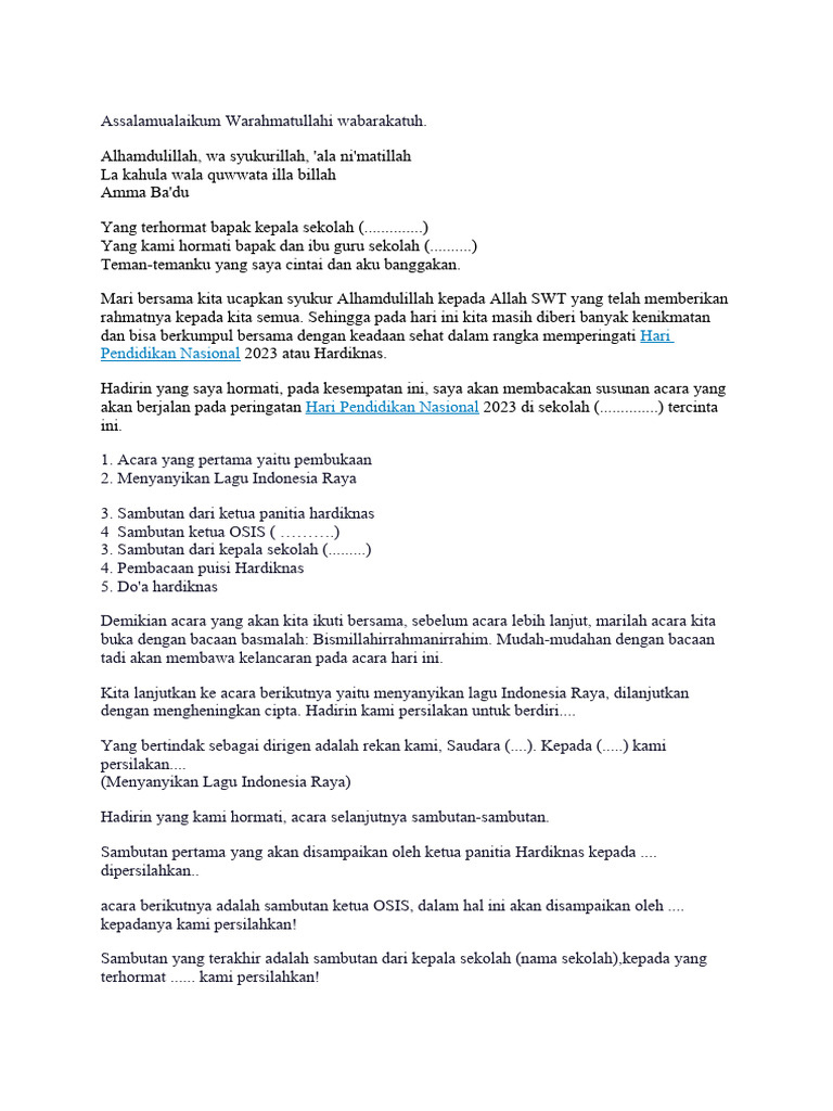 Teks Untuk Lomba Pembawa Acara (MC) | PDF