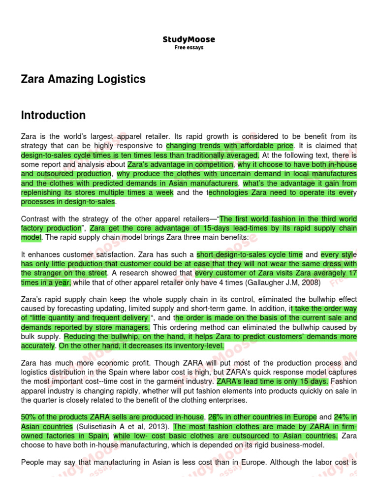 Zara Amazing Logistics | PDF