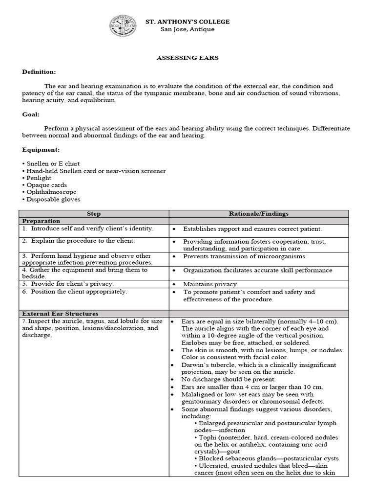 Assessing Ears | PDF | Ear | Hearing