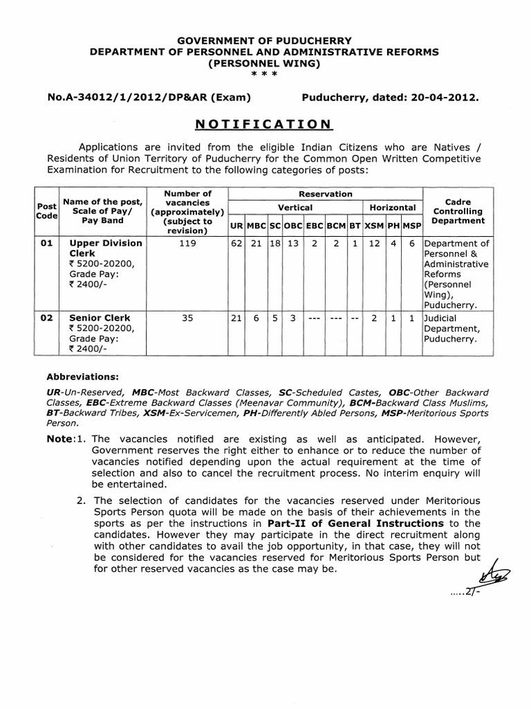 Notifi UDC Puducherry | PDF