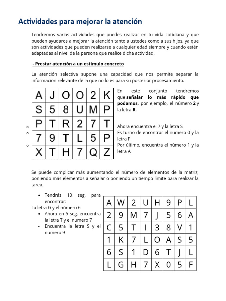 Ejercicios de Atencion | PDF