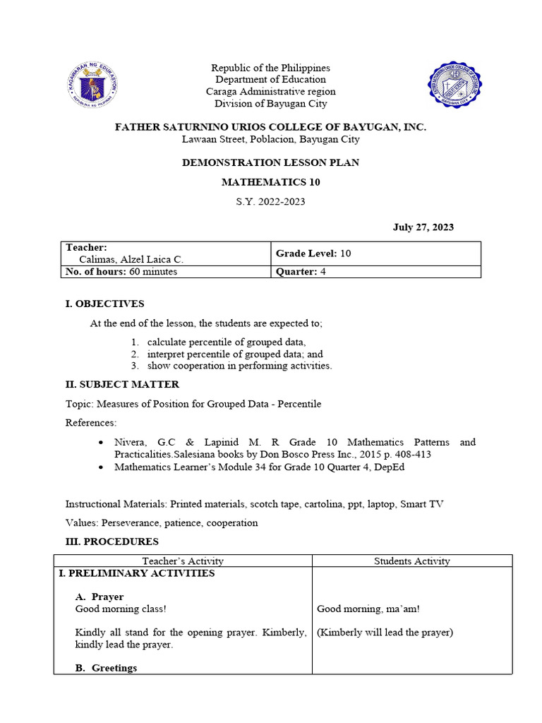 Final LP For Percentile Grouped Data | PDF | Percentile