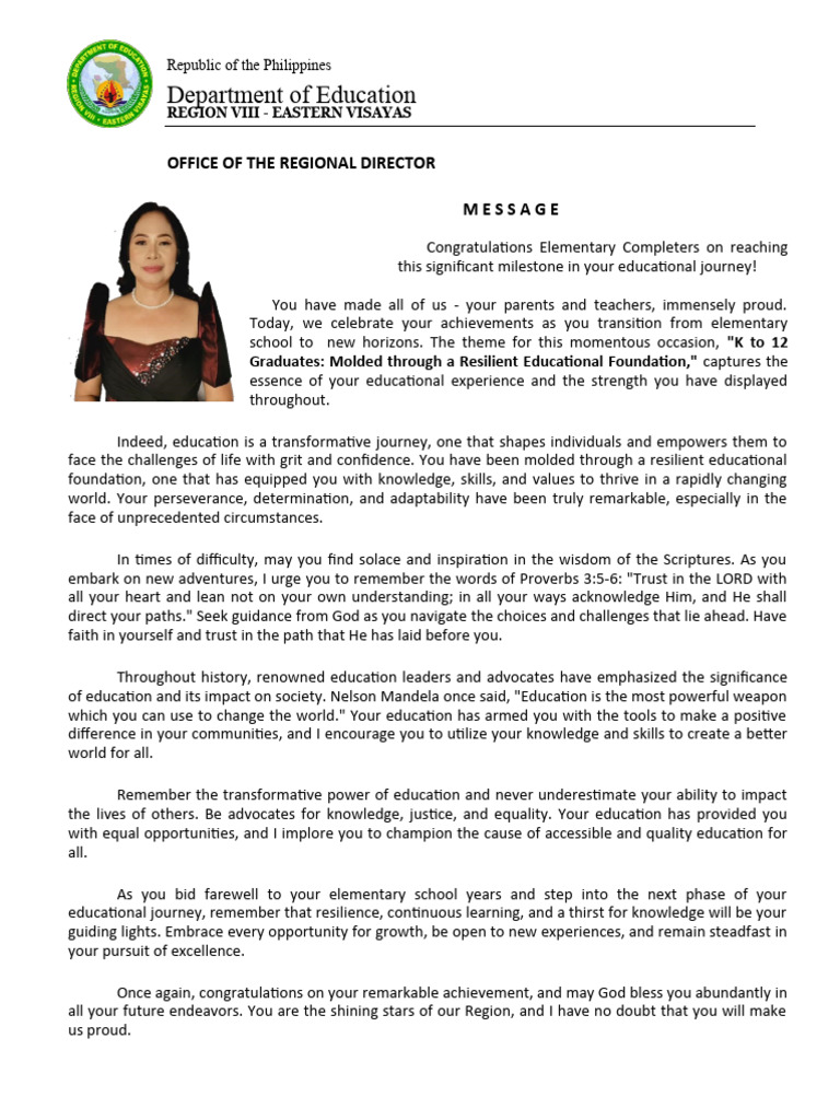 Message For Elementary End of School Year Rites 1 | PDF