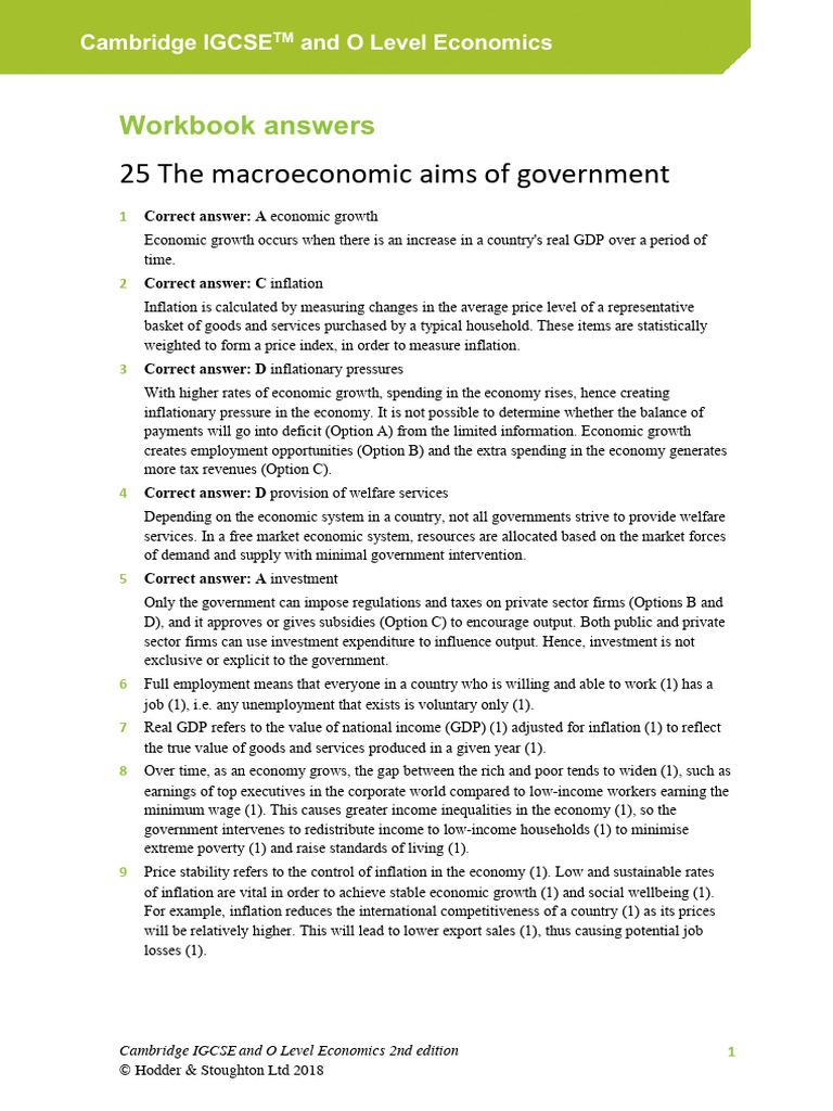 Chapter 25 Workbook Answers | PDF | Inflation | Gross Domestic Product