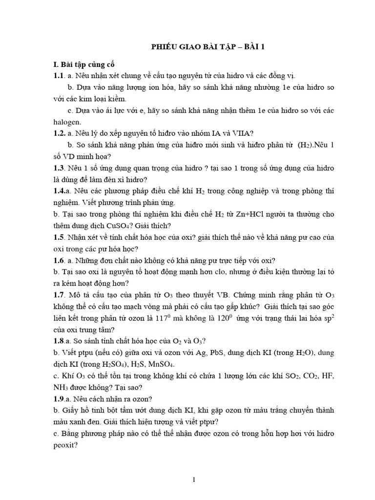 Phiếu Giao Bài Tập 1 - Hhvc (2021) | PDF