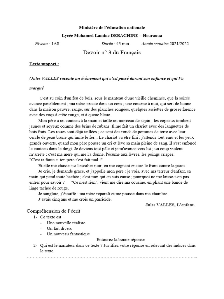 1AS S Devoir 3 | PDF