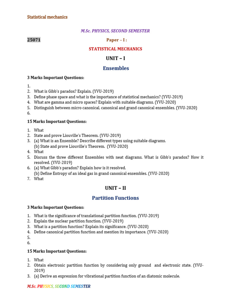 1ST Paper Statistical Mechanics | PDF | Statistical Mechanics ...