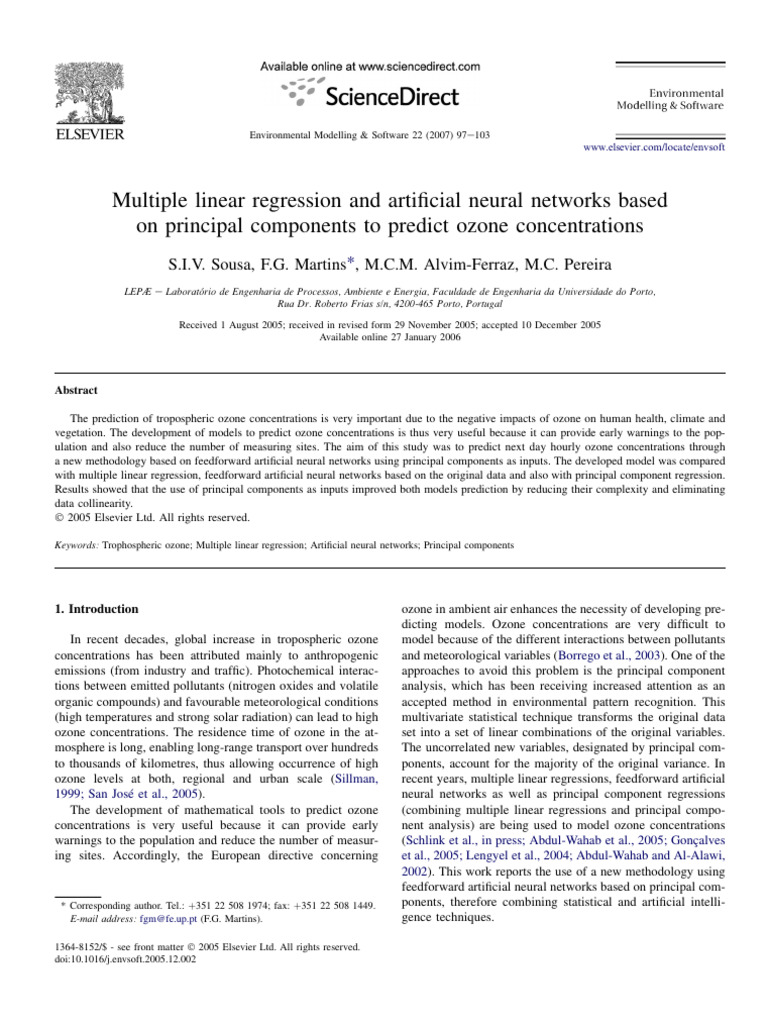 Multiple Linear Regression And Artificial Neural Networks Based On Principal Components To 