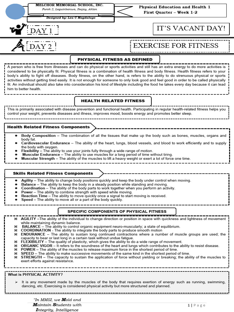 P.E and Health Module GRADE 11 LM1 (Week 1-2) | PDF | Physical Fitness | Aerobic Exercise