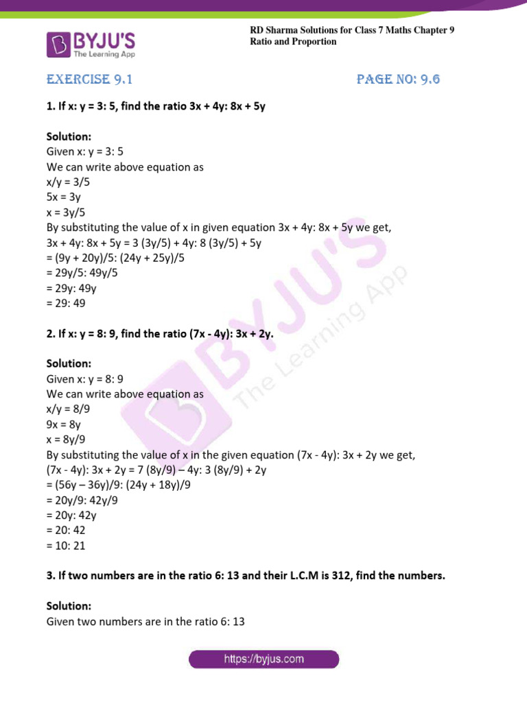 Rd Sharma Jan2021 Maths Solution Class 7 Chapter 9 Ex 9.1 | PDF | Ratio ...