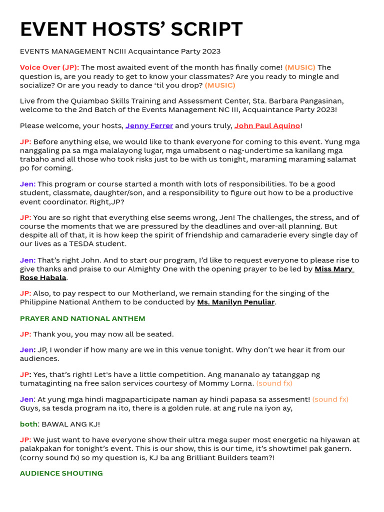 Event Hosts Script | PDF