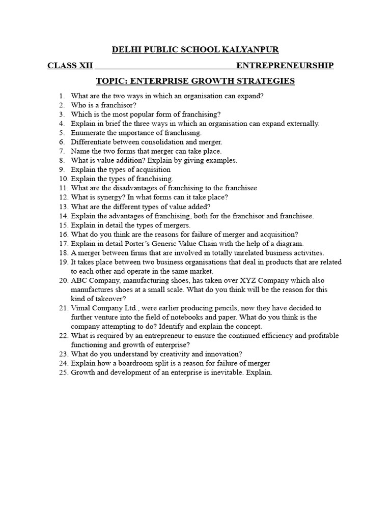 Enterprise Growth Strategies Worksheet | PDF