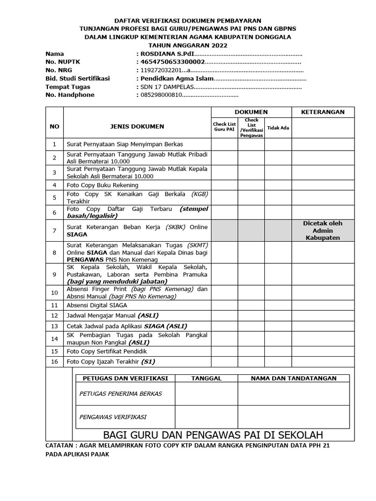 Dokumen Verifikasi Pembayaran TPG Pai | PDF