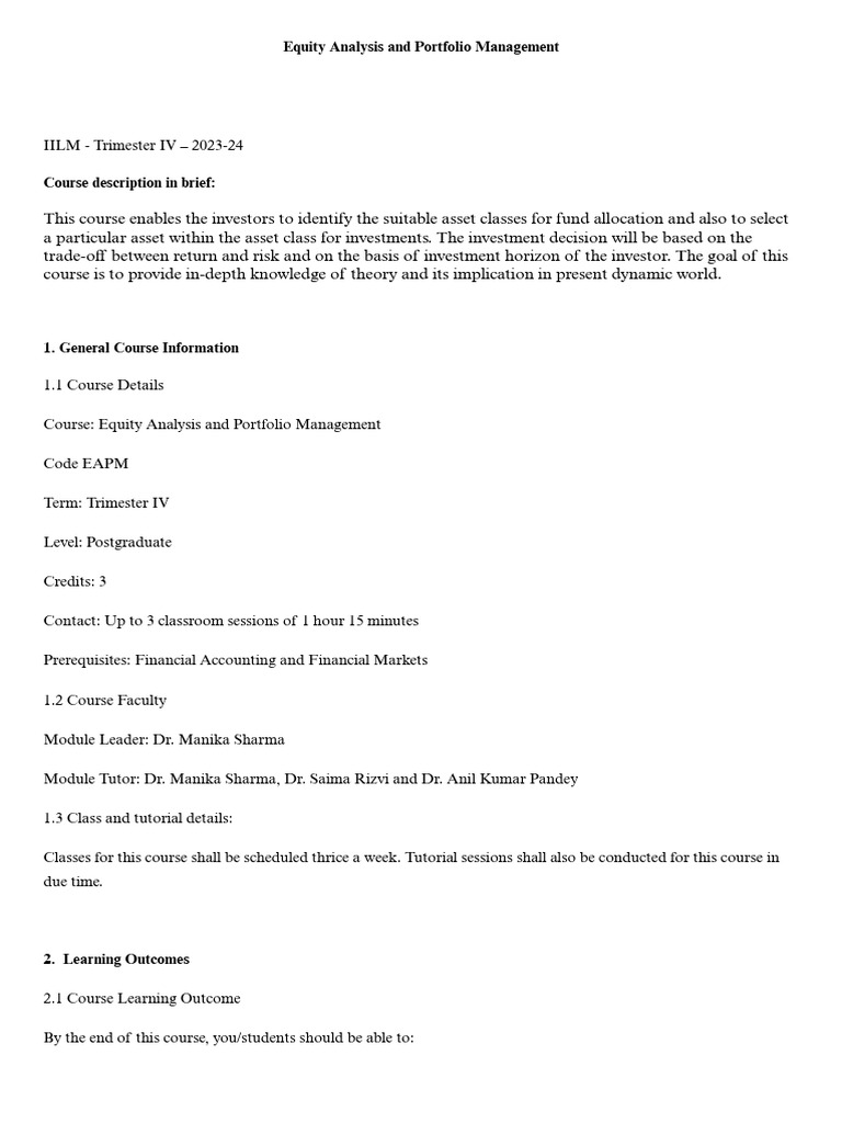 EAPM Module Plan - Docx - 20230923 - 134051 - 0000 | PDF | Asset Allocation | Investing